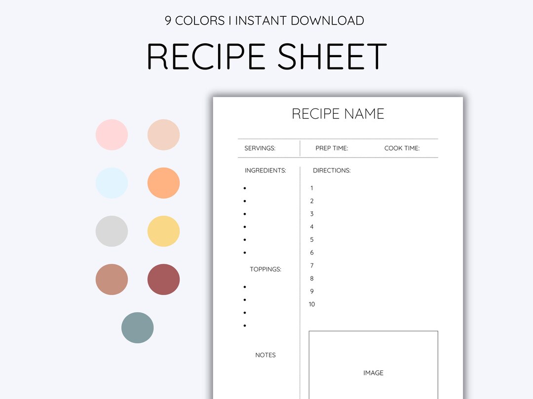 Recipe Sheet Printable, Customizable Meal Planner, Easy Cooking Guide ...