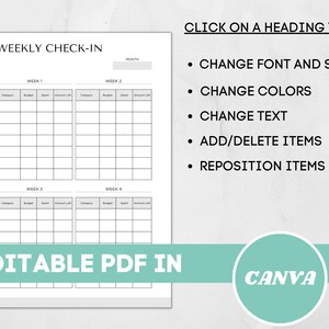 Printable Weekly Check-in Tracker, Editable, Weekly Check-in Planner ...