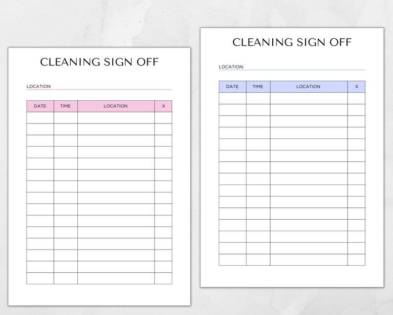 Printable Cleaning Sign off Sheet, Restroom Cleaning, Bathroom Cleaner ...