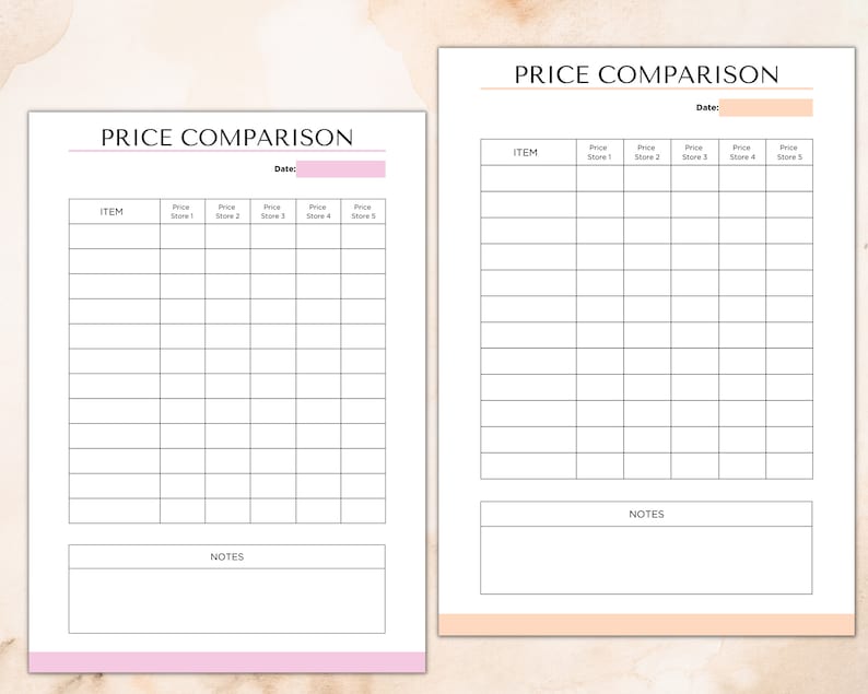 Price Comparison Template, Grocery Price Comparison Sheet, Price Book ...