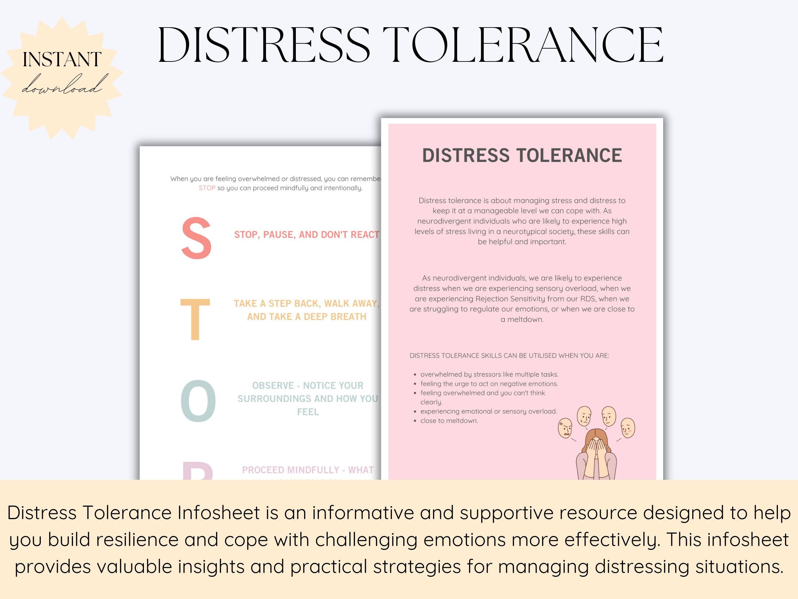 Distress Tolerance Infosheet DBT Worksheet Mental Health Worksheet ...