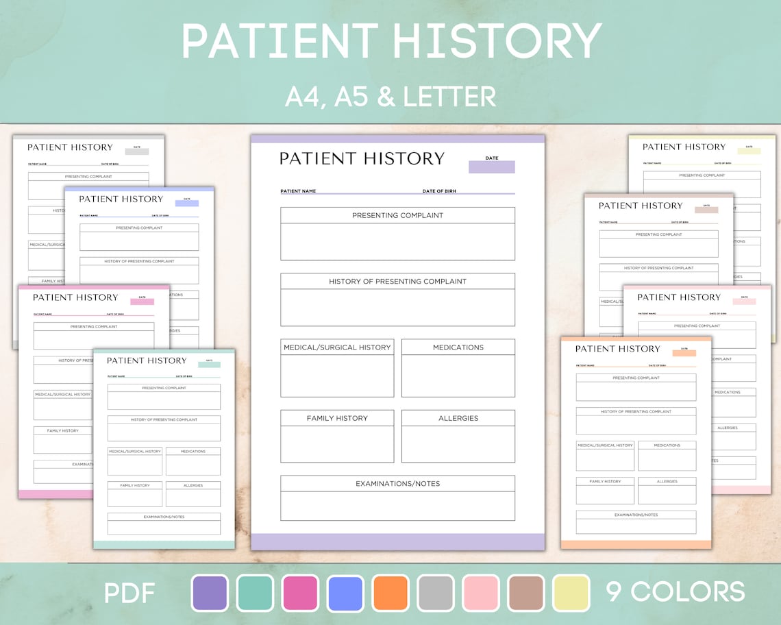 Editable and Printable Nursing Patient History, Nursing Patient History ...