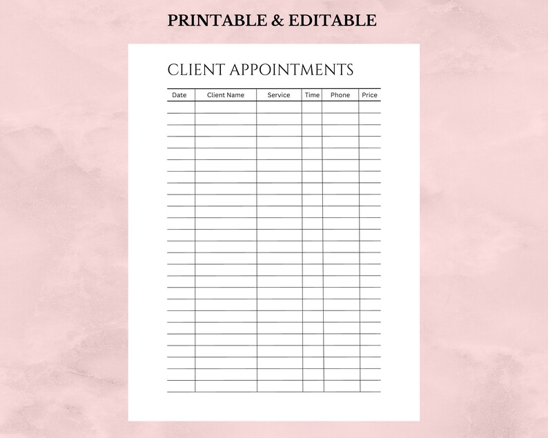 Client Appointment Printable and Editable, Meeting Log, A4 A5 Letter ...