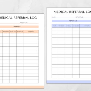 Printable Medical Referral Log, Patient Referral Tracker, Track ...