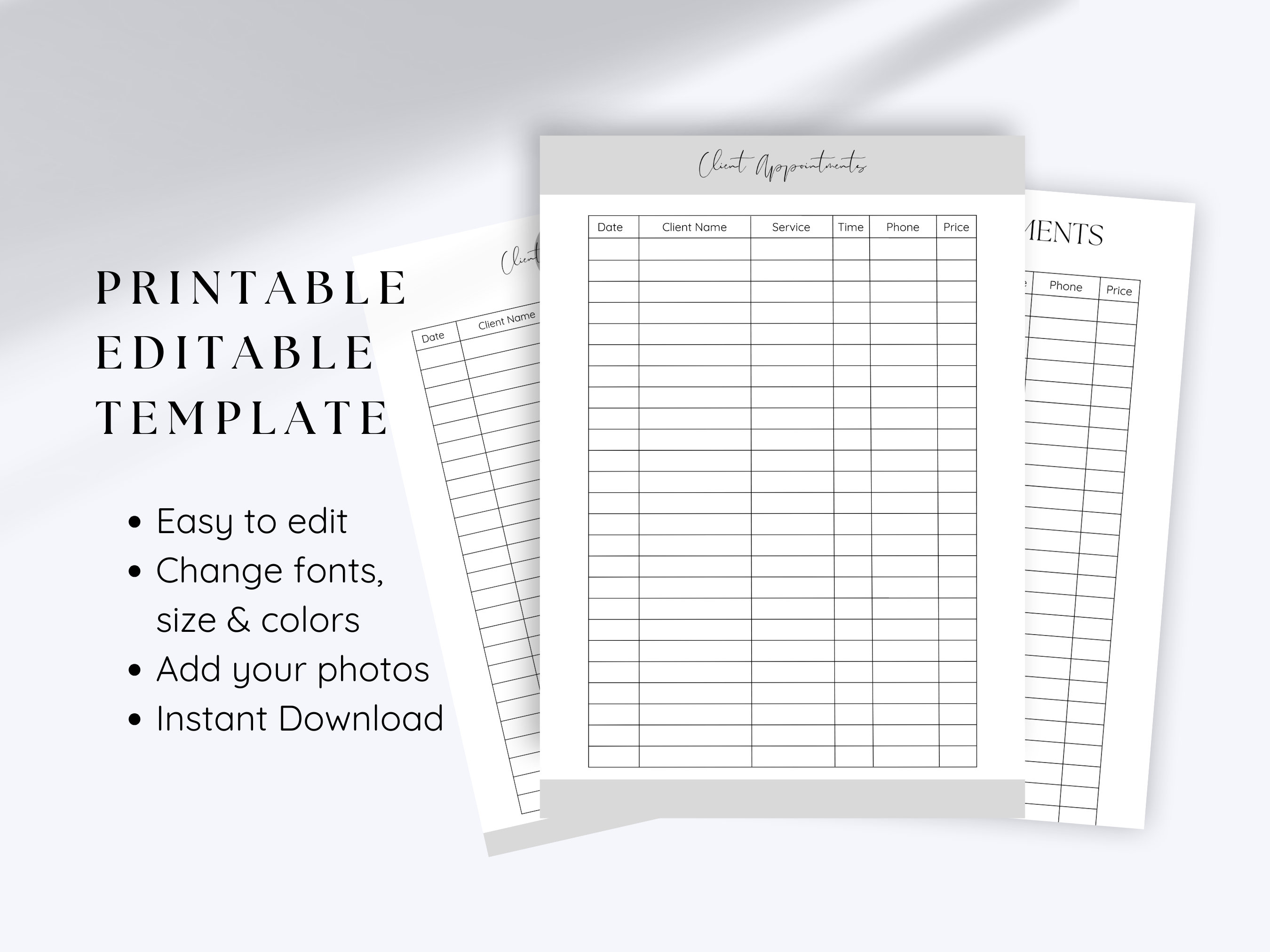 Client Appointment Template Printable Editable Meeting Log Appointment ...