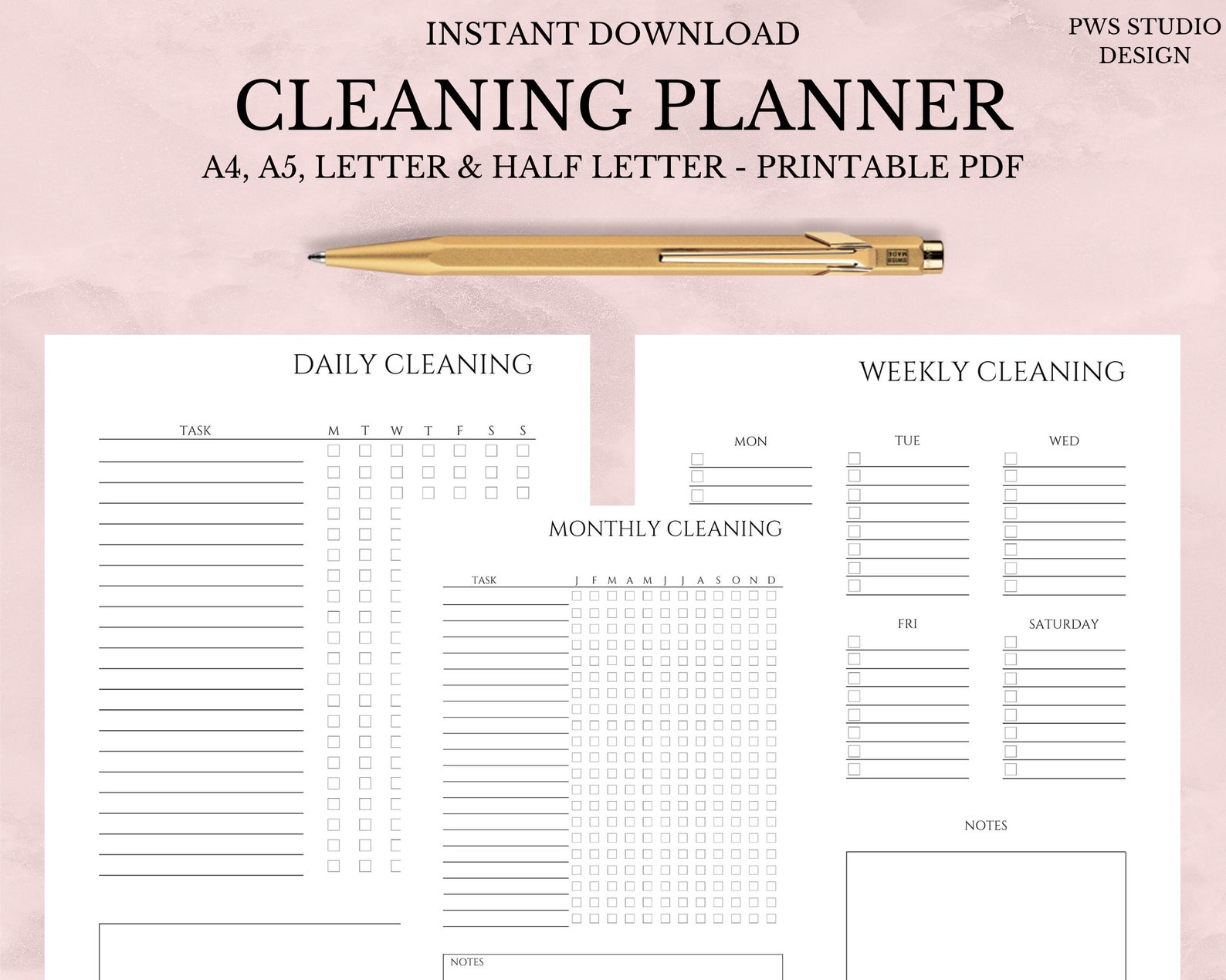 Printable Daily Weekly Monthly Cleaning Planner, Editable Cleaning ...