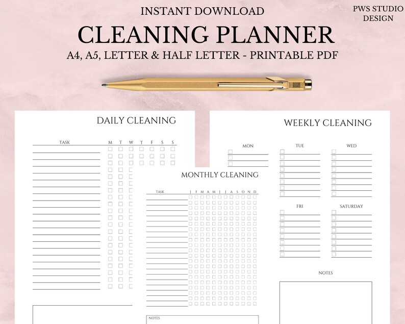 Printable Daily Weekly Monthly Cleaning Planner, Editable Cleaning ...