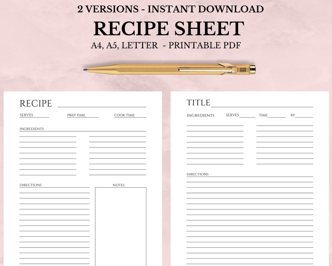 Recipe Sheet Printable and Editable, Food Instructions and Binder, Meal ...
