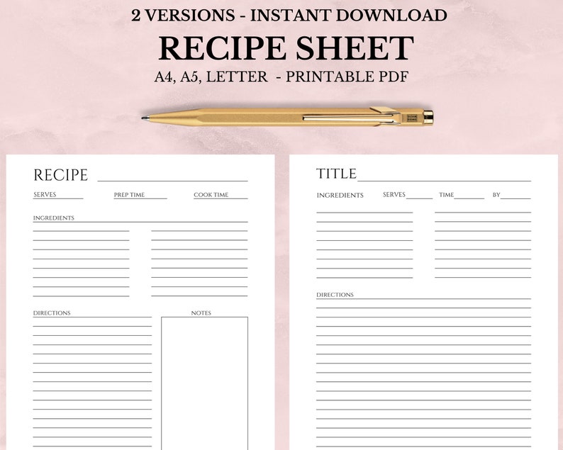 Recipe Sheet Printable and Editable, Food Instructions and Binder, Meal ...