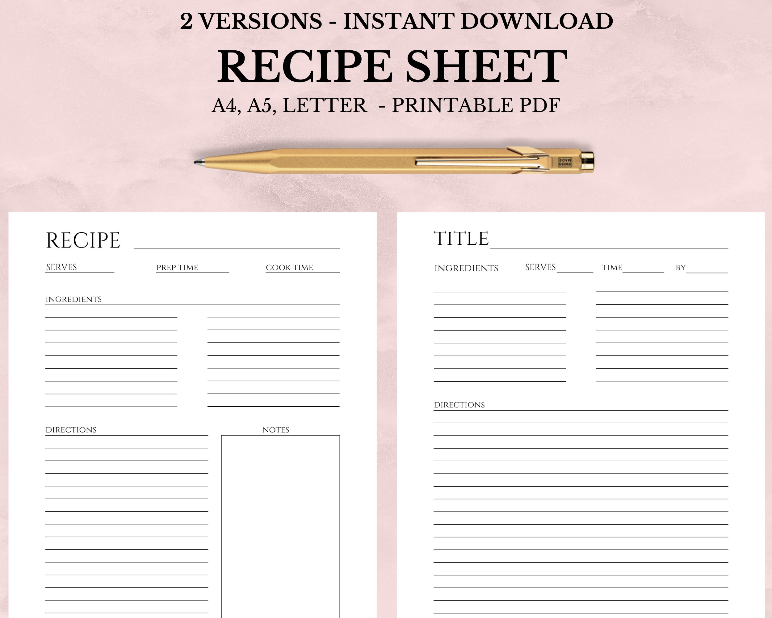 Recipe Sheet Printable and Editable, Food Instructions and Binder, Meal ...