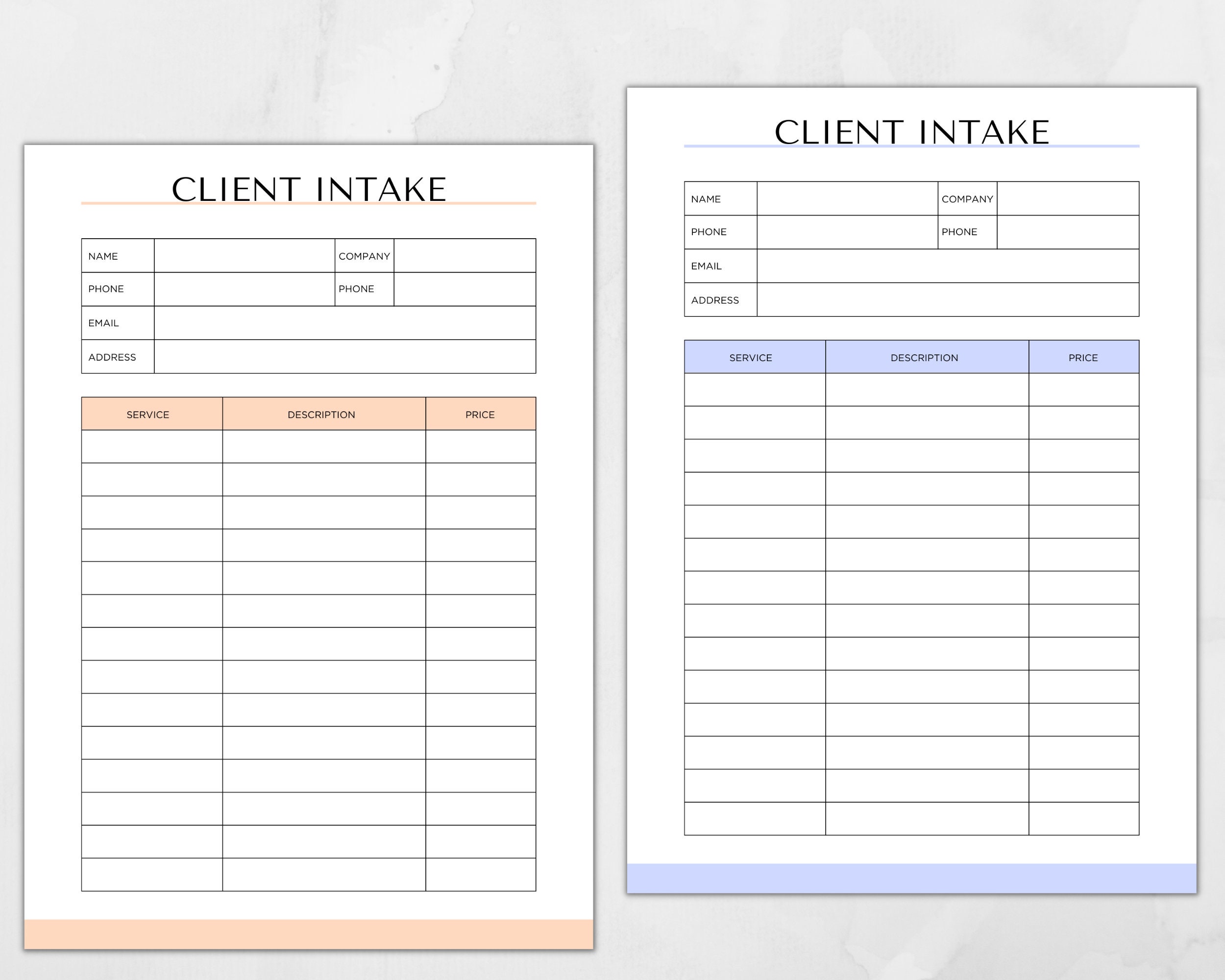 Printable Client Intake Form, Editable Client Service List, Client ...