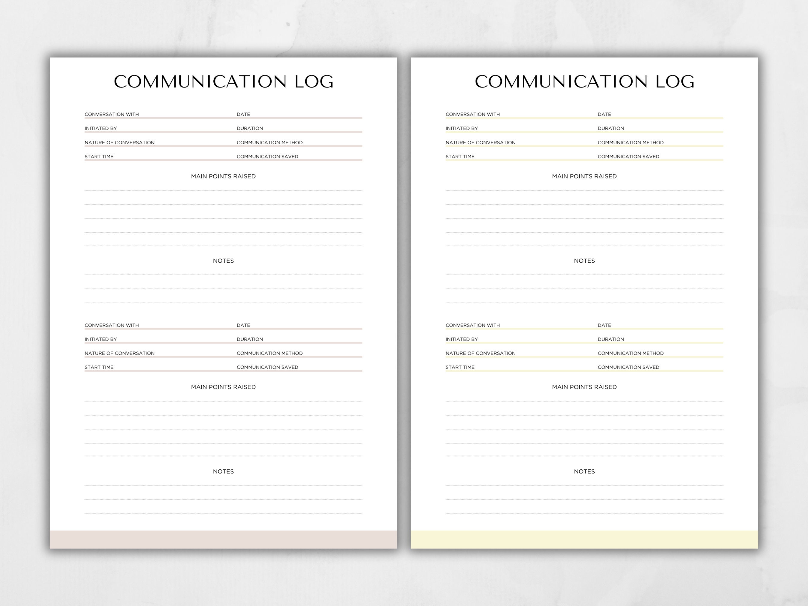 Printable Communication Log, Editable Conversation Record, Call Log ...