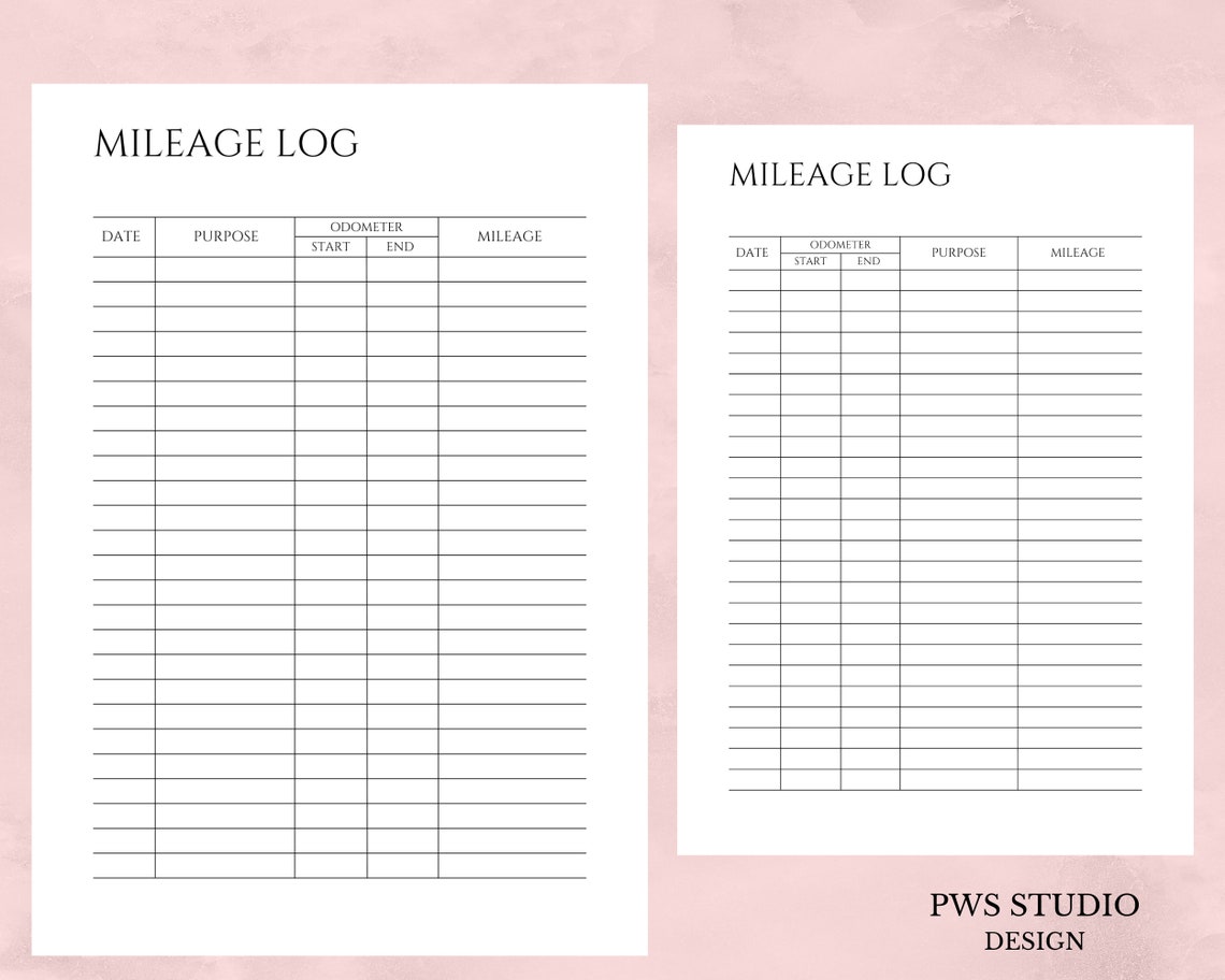 Mileage Log Planner Printable, Vehicle Miles Travelled Tracker, Car ...