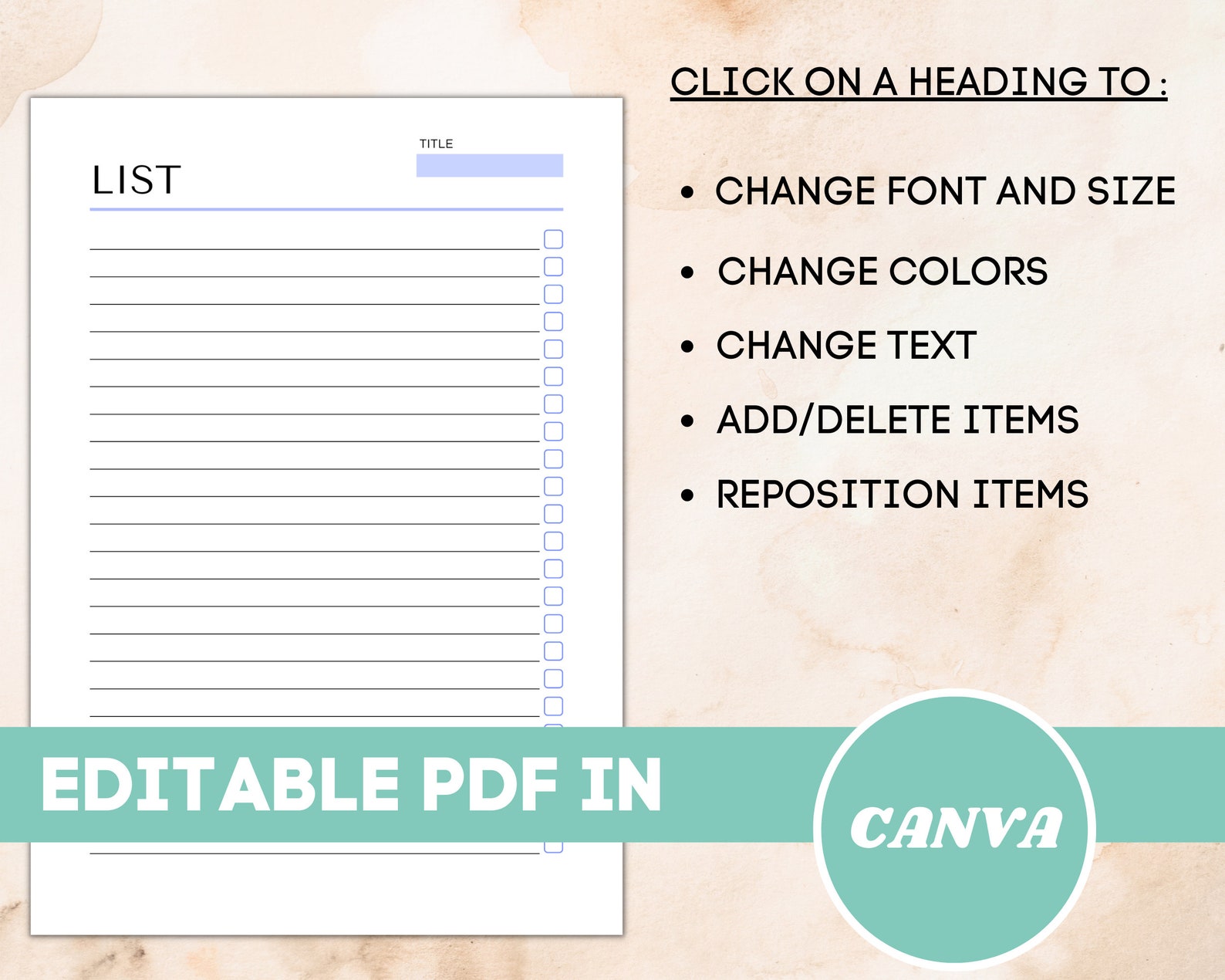 Editable and Printable Checklist Template, Simple List for Planner ...