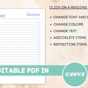 Editable and Printable Checklist Template, Simple List for Planner ...