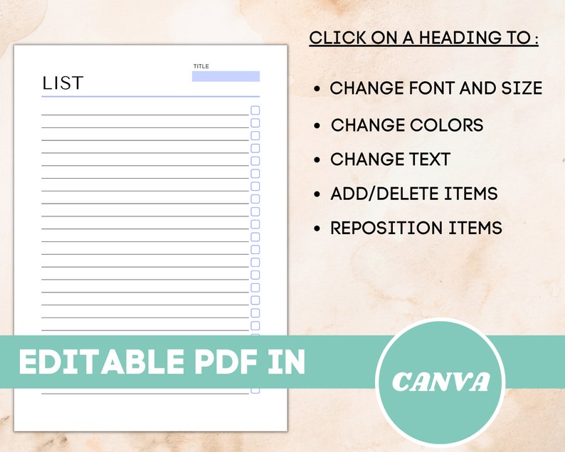 Editable and Printable Checklist Template, Simple List for Planner ...