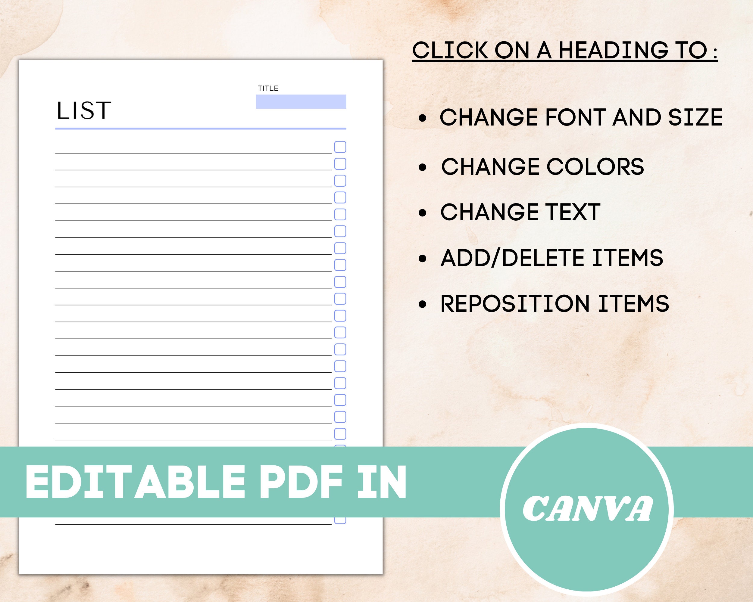 Editable and Printable Checklist Template, Simple List for Planner ...