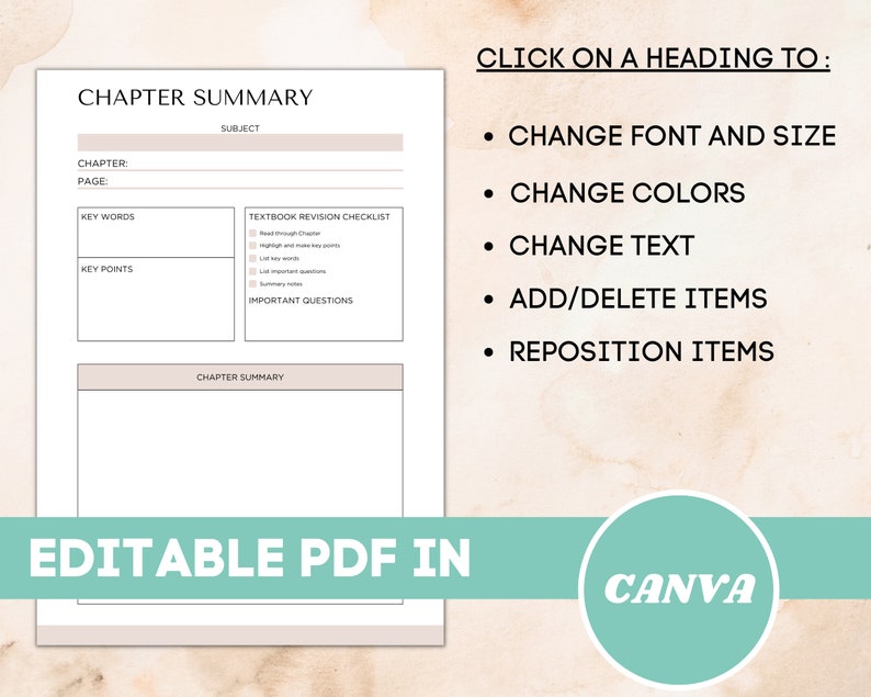 Chapter Summary Printable, Editable Revision Sheet, A4 Bullet Journal ...