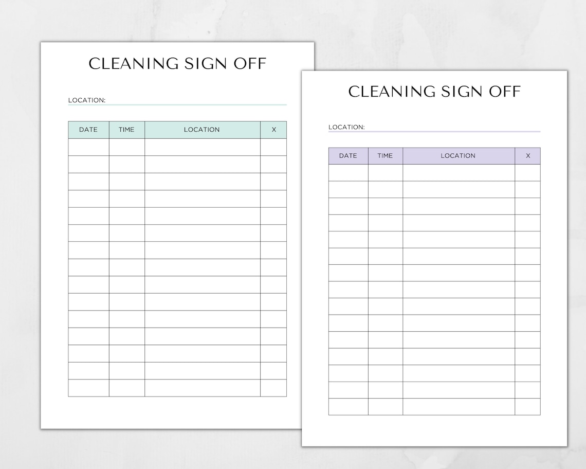 Printable Cleaning Sign off Sheet, Restroom Cleaning, Bathroom Cleaner ...
