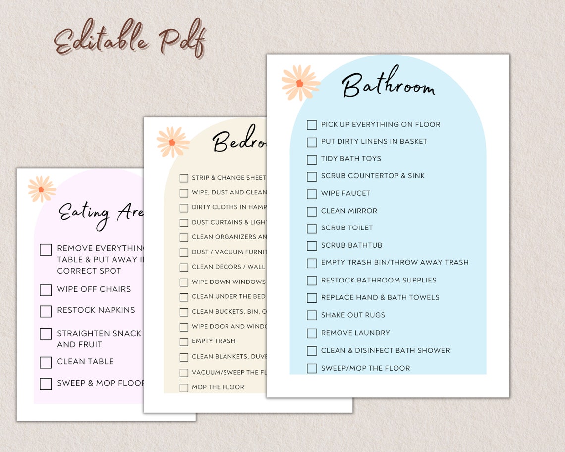 Editable and Printable Cleaning Card, Family Cleaning Cards, Room ...