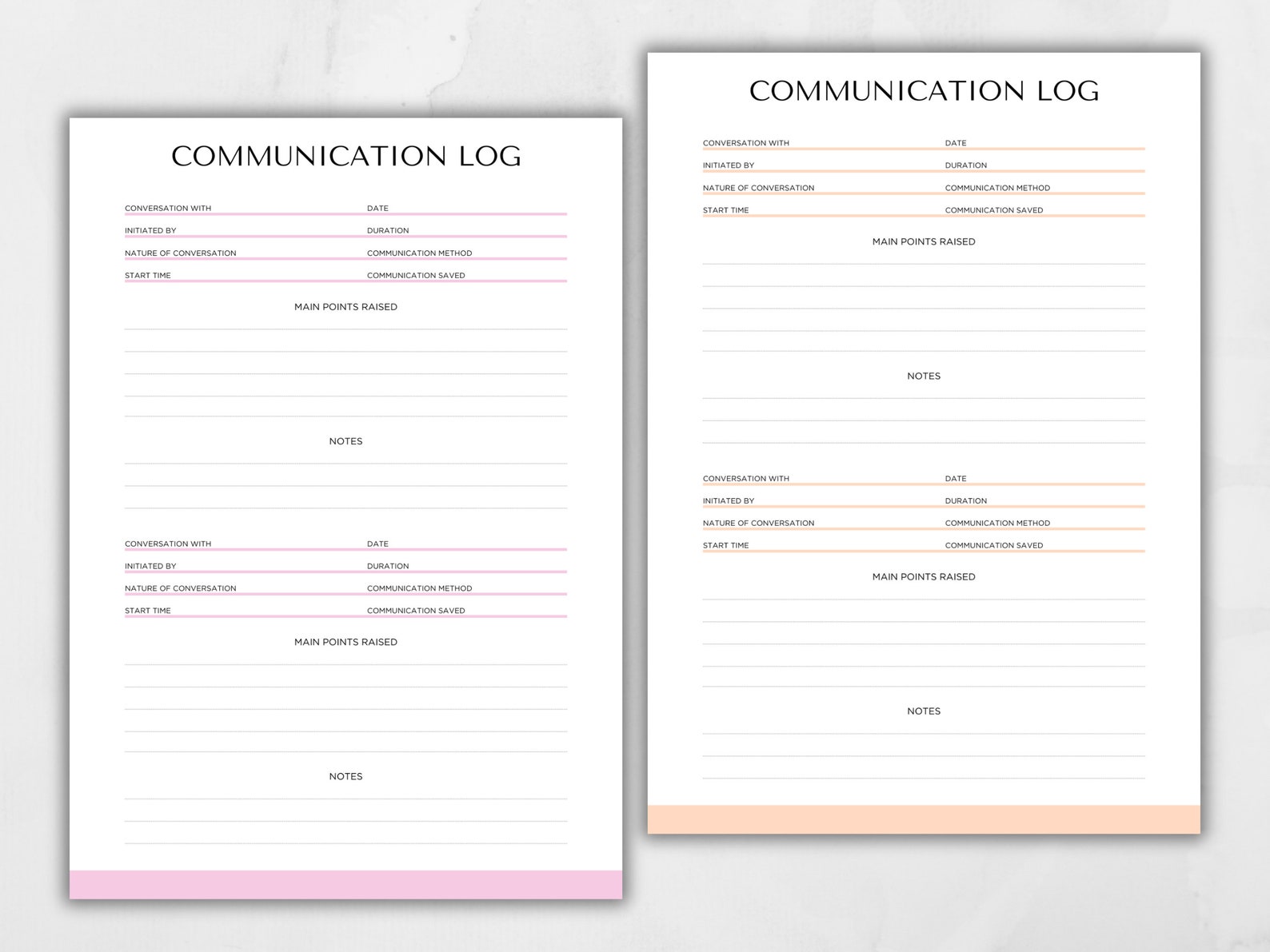 Printable Communication Log, Editable Conversation Record, Call Log ...