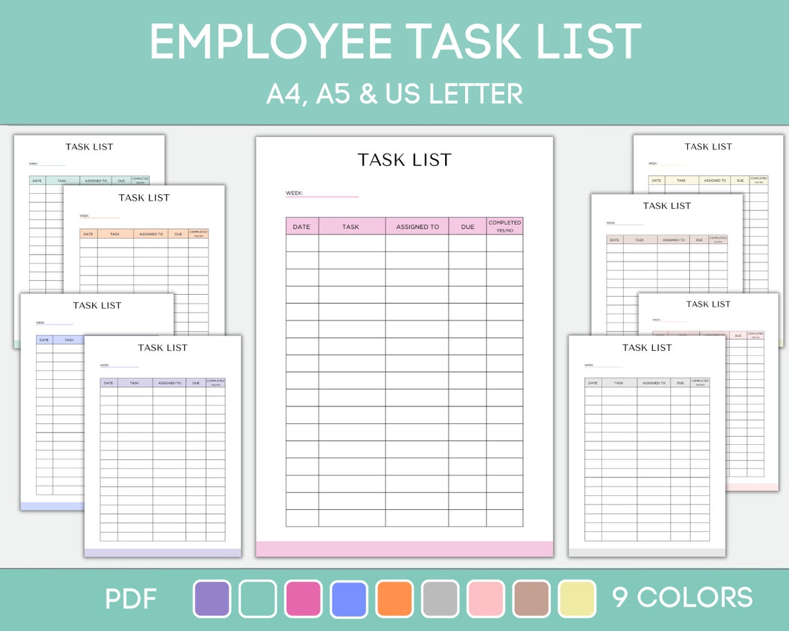 Printable Employee Task List, Task Management, Employee Task Management ...