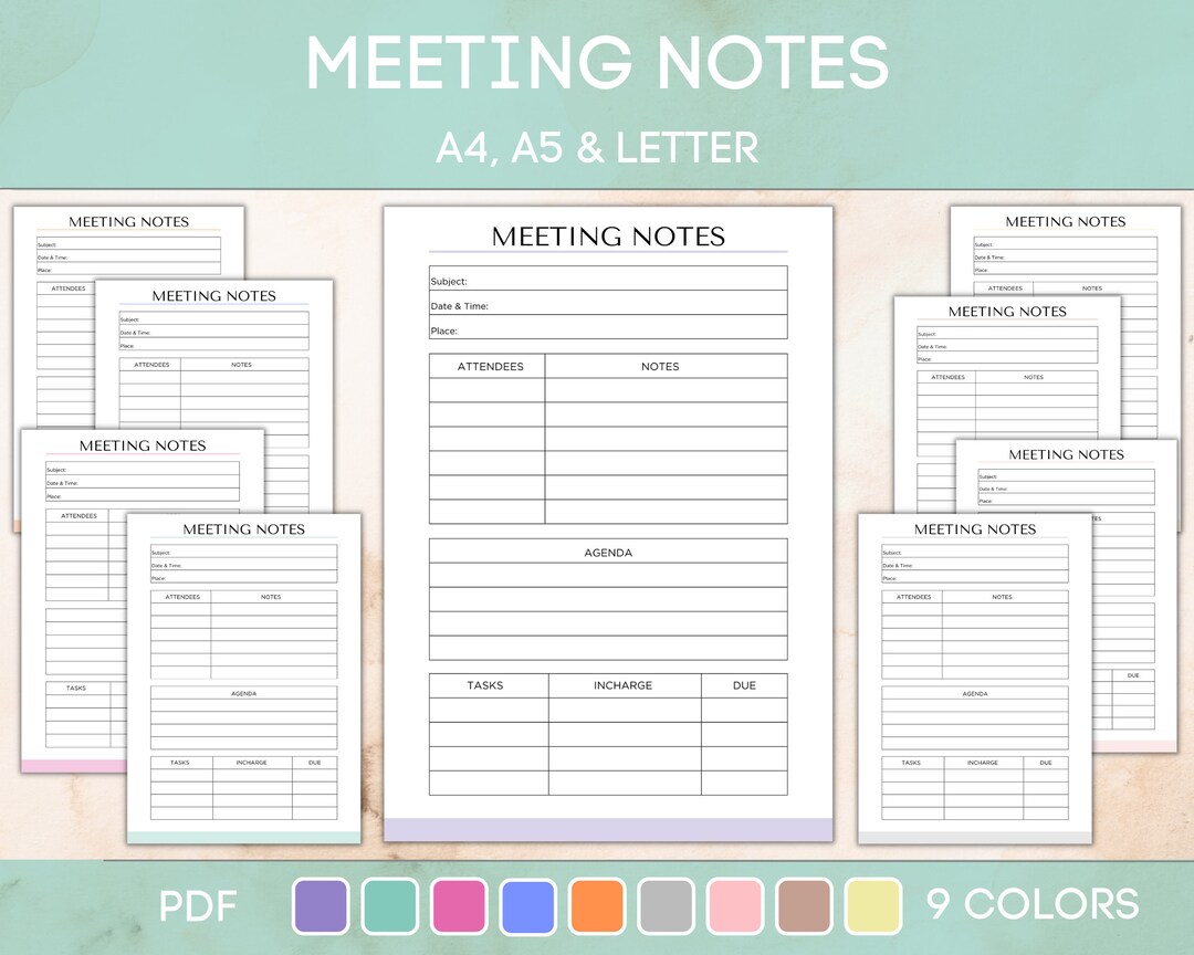 Meeting Minutes Sheet, Editable Meeting Notes, Business Project Record ...