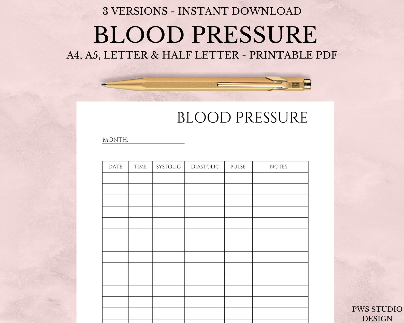 Blood Pressure Log Editable and Printable BP Tracker Daily Blood ...