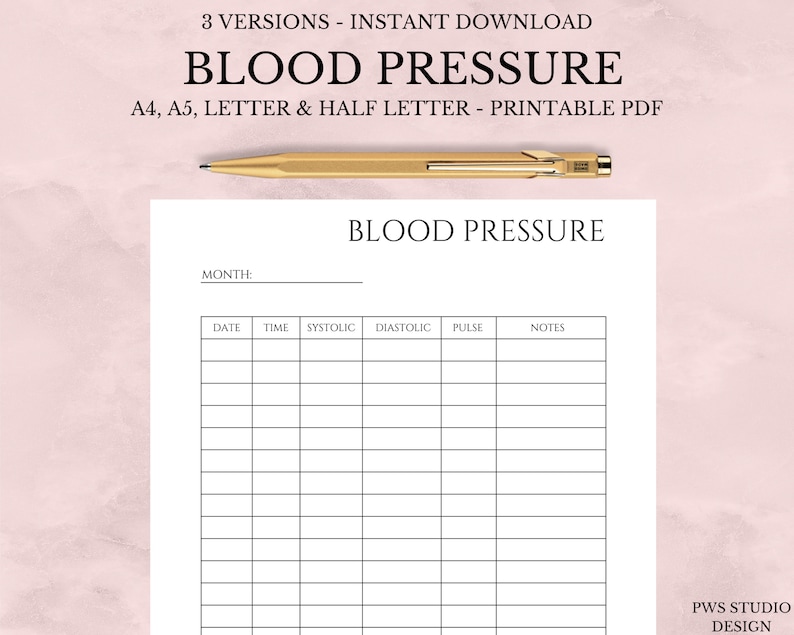 Blood Pressure Log Editable and Printable BP Tracker Daily Blood ...