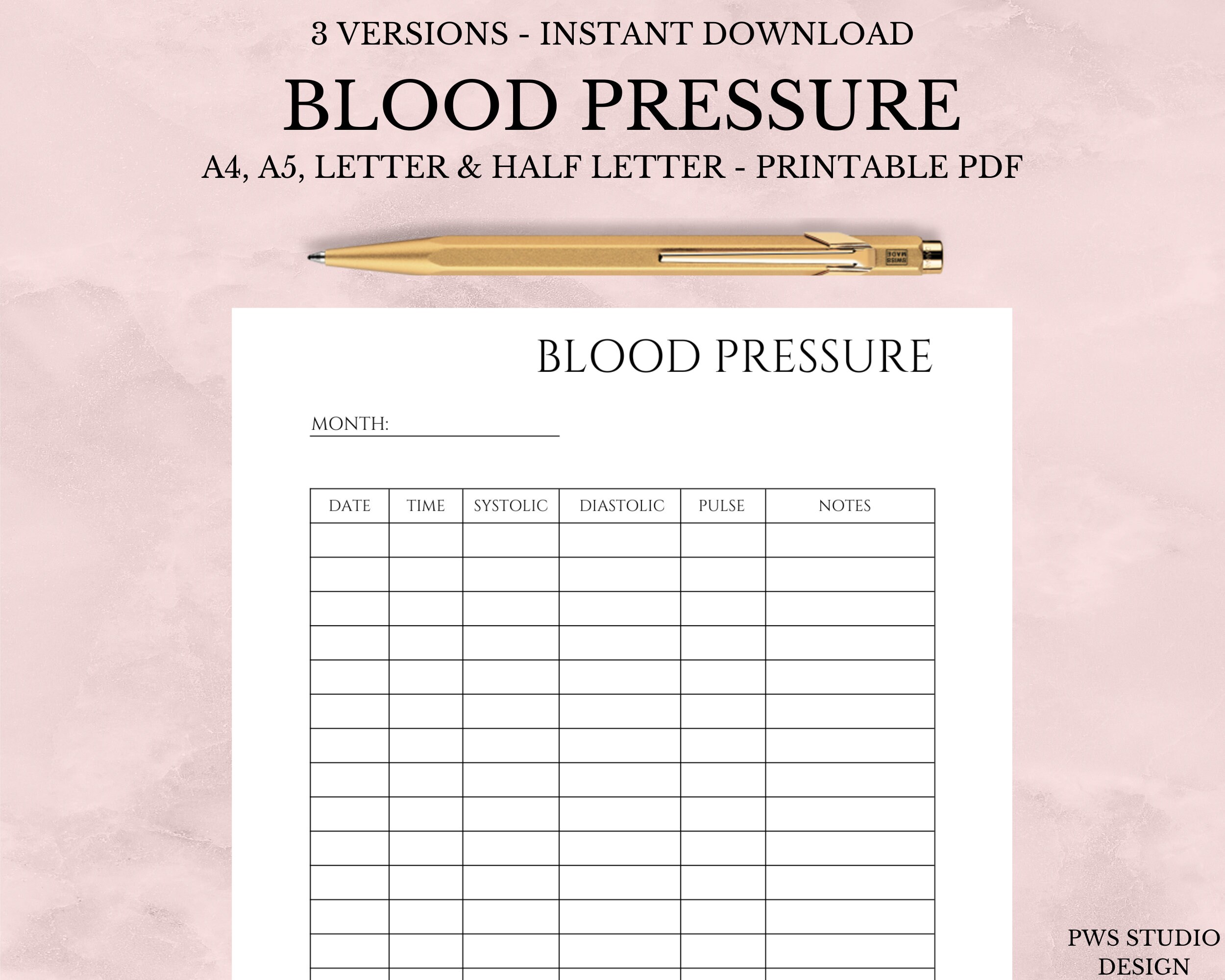 Blood Pressure Log Editable and Printable BP Tracker Daily Blood ...
