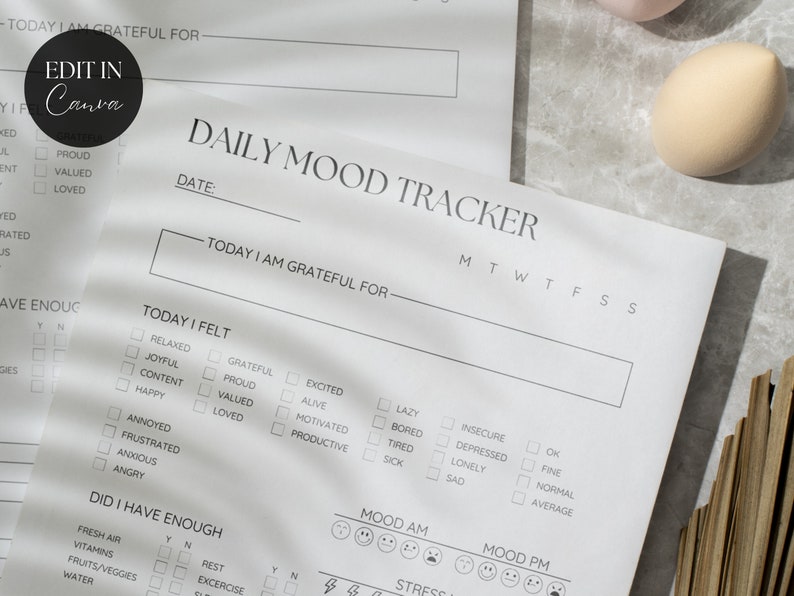 Daily Mood Tracker Mood Journal Mental Health Planner ADHD Daily Log ...