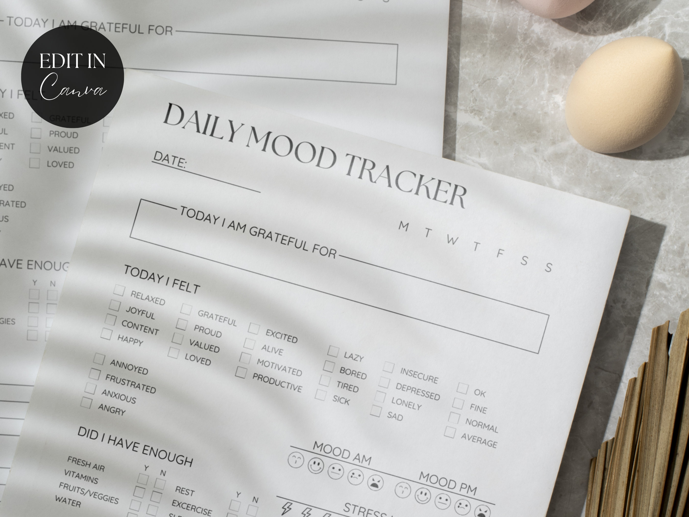 Daily Mood Tracker Mood Journal Mental Health Planner ADHD Daily Log ...