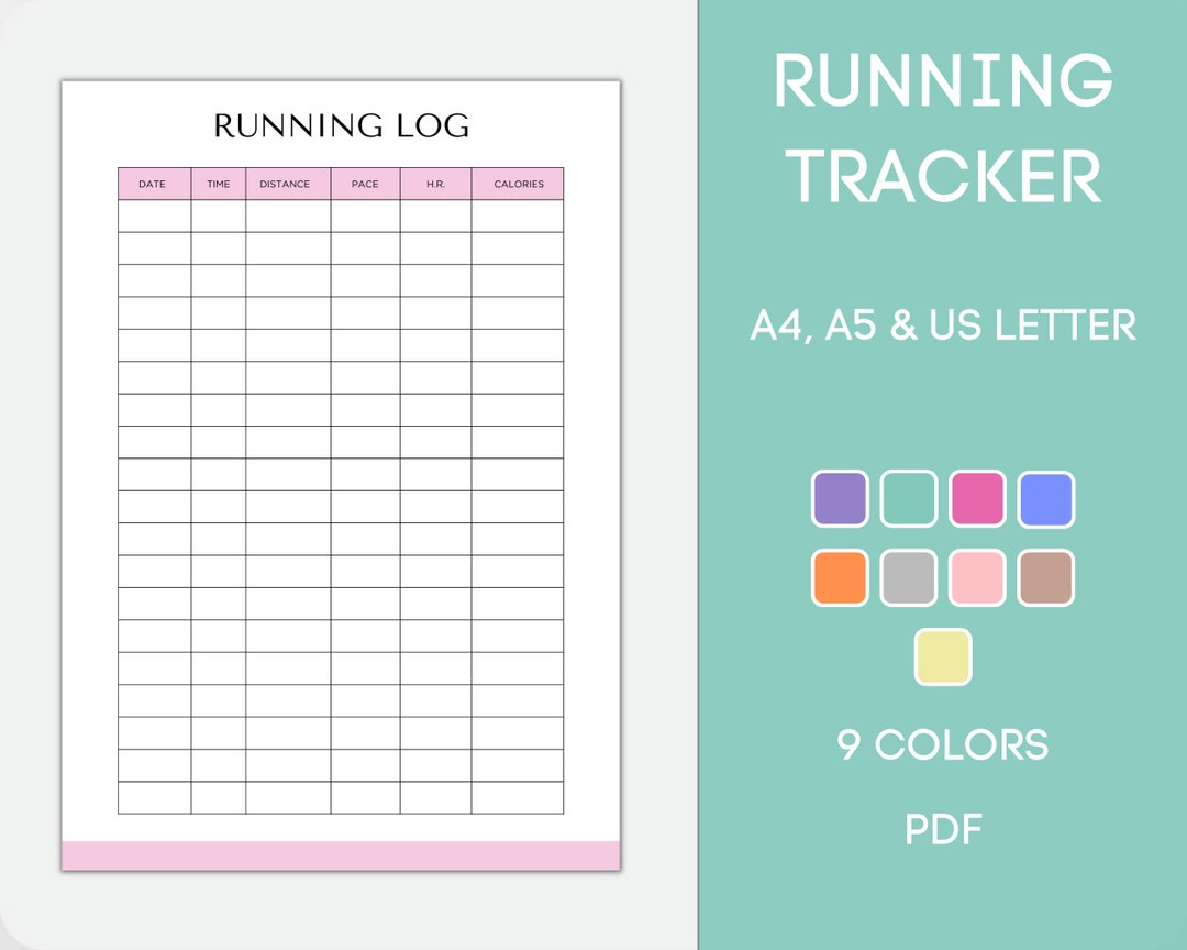 Printable Running Log Tracker, Editable Running Journal, Cardio ...