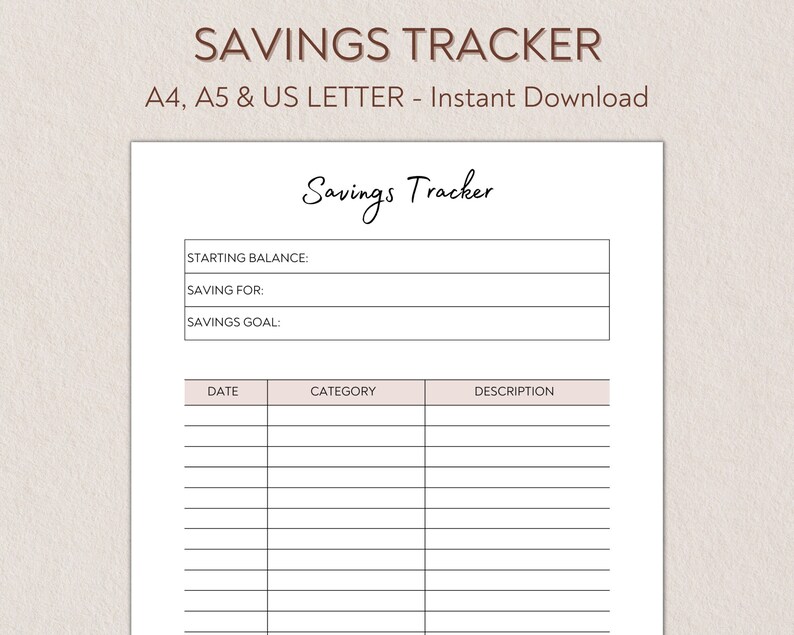 Savings Tracker Printable Savings Log Money Saving Sheet - Etsy