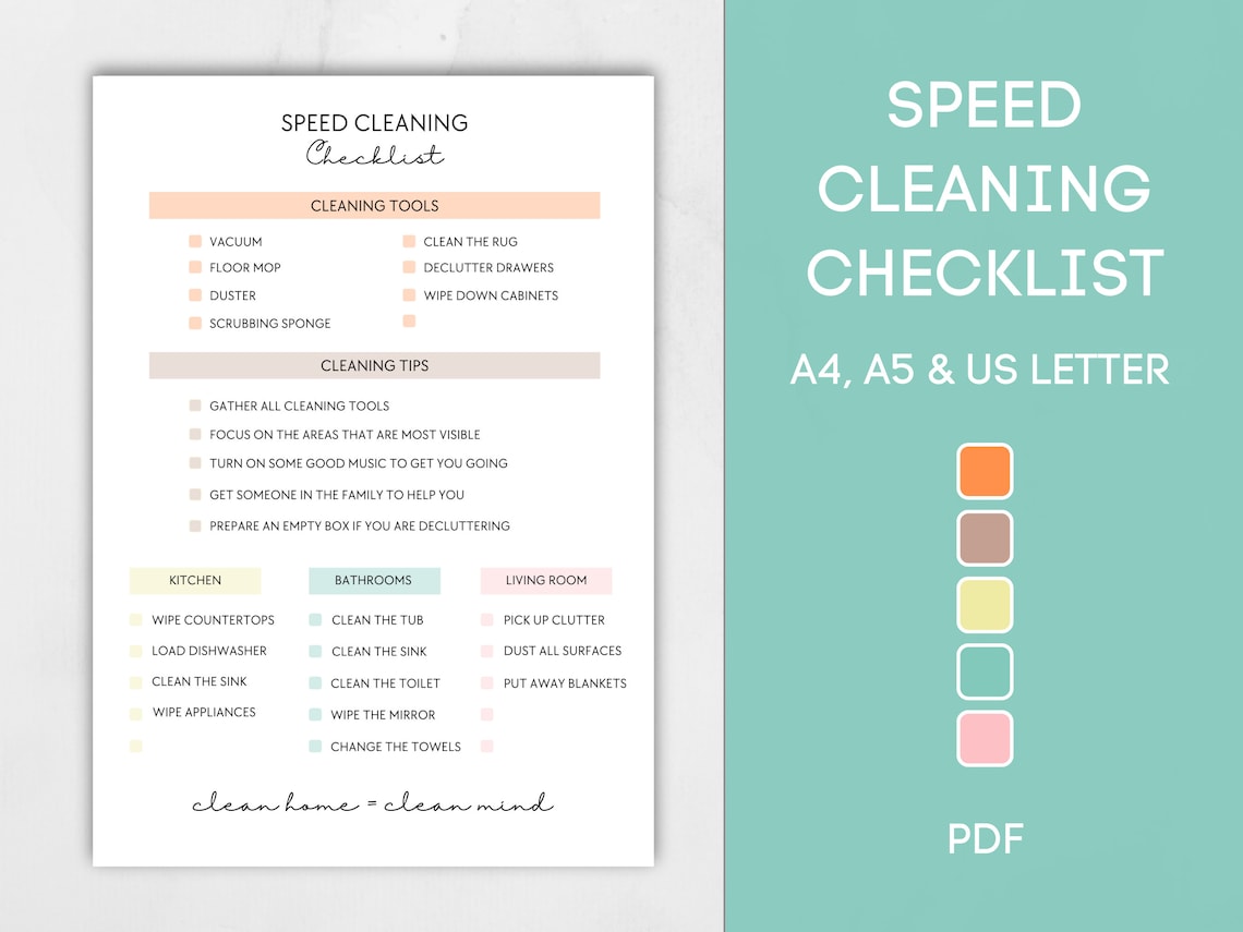 Printable Speed Cleaning Checklist Editable Neat Log Cleaning Planner ...