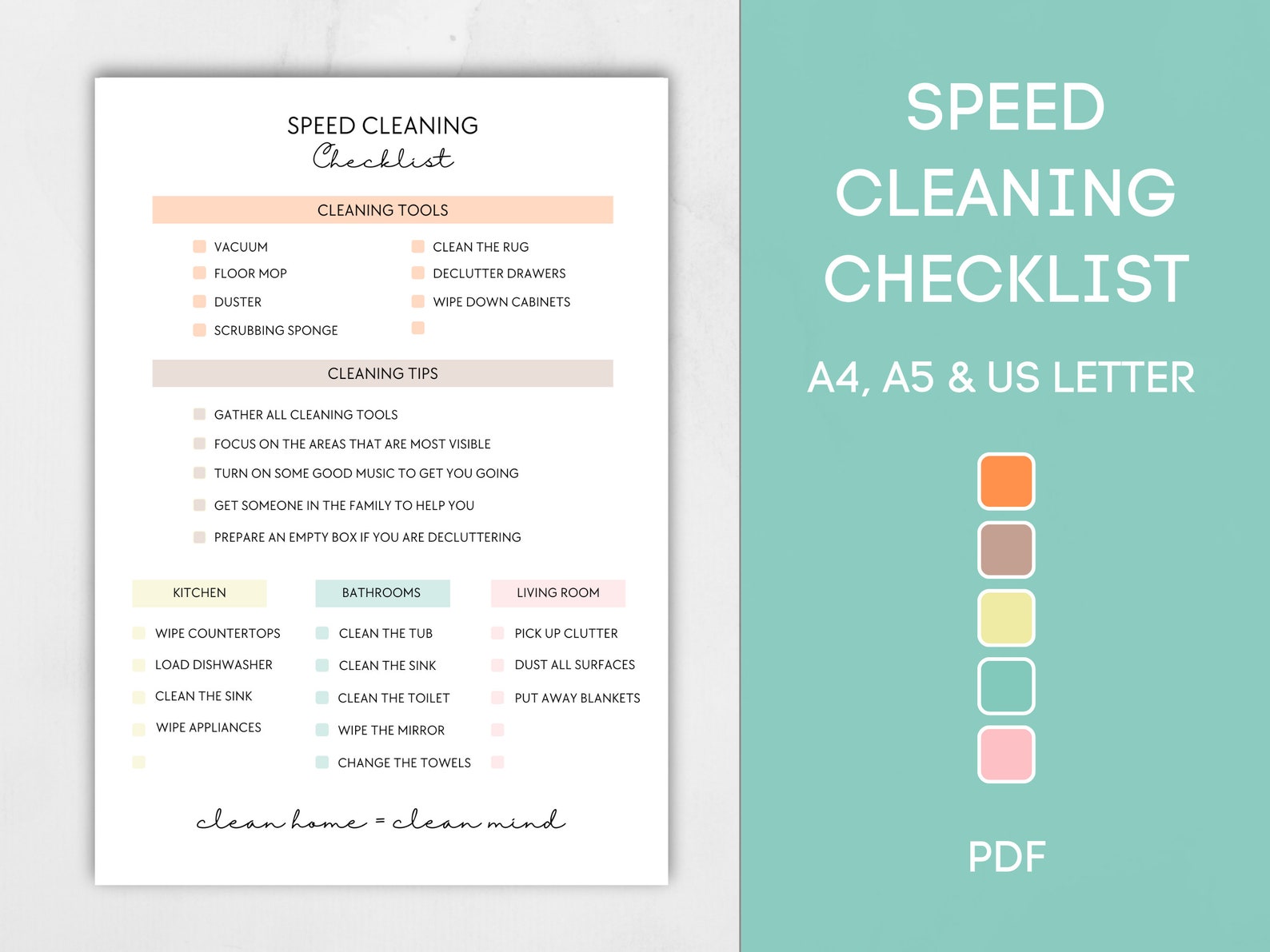 Printable Speed Cleaning Checklist Editable Neat Log Cleaning Planner ...