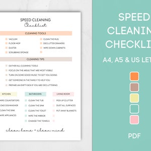 Printable Speed Cleaning Checklist Editable Neat Log Cleaning Planner ...
