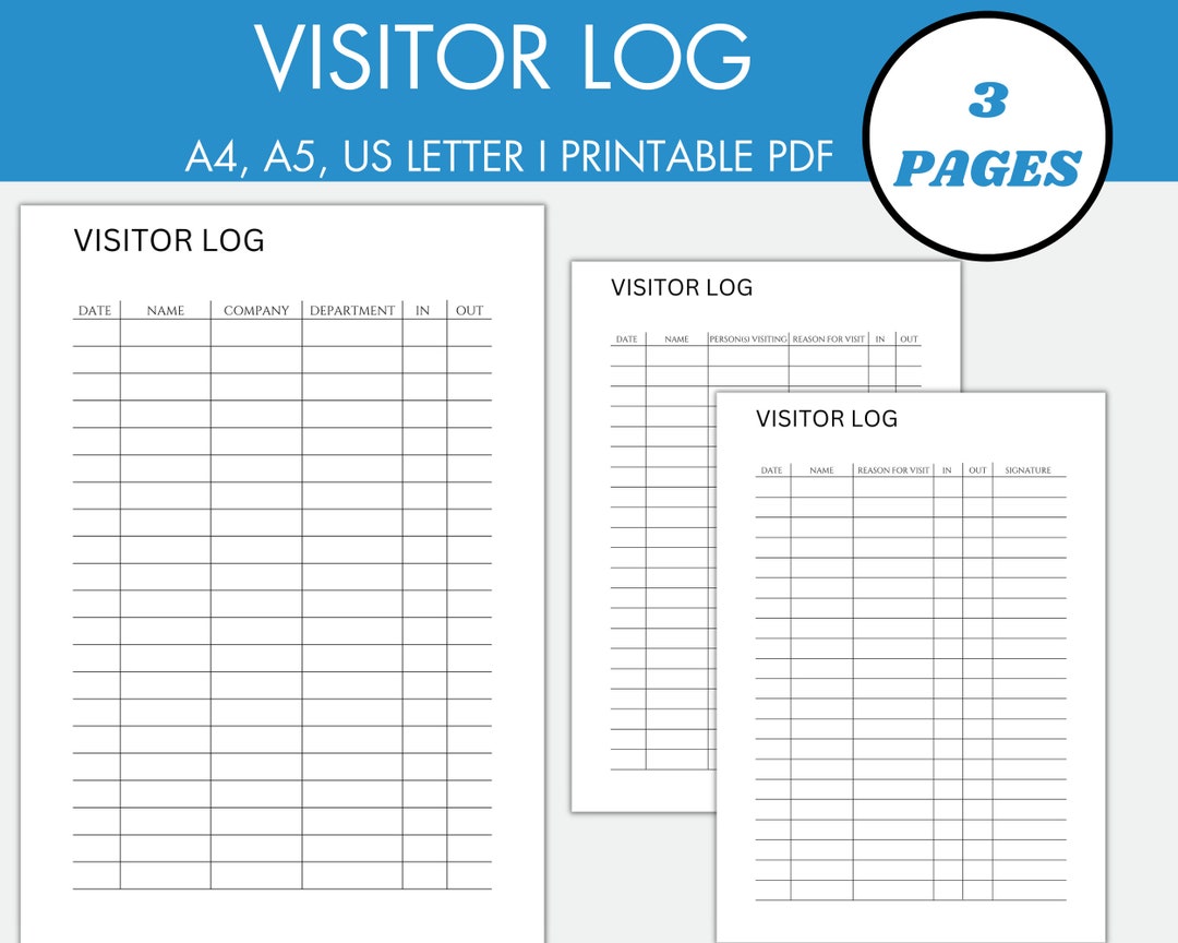 Printable Visitor Log Visitor Log Sheet Visitor Logbook - Etsy