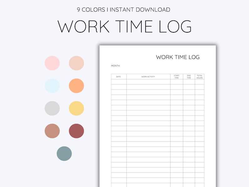 Printable Work Time Log, Activity Tracker, Working Hours Log, Time ...