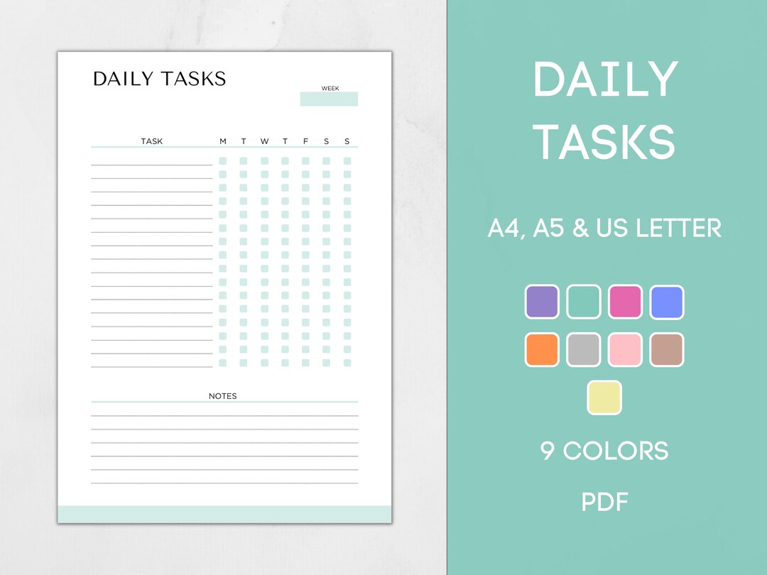 Printable Daily Tasks Template, Editable Daily Checklist, Daily Chore ...
