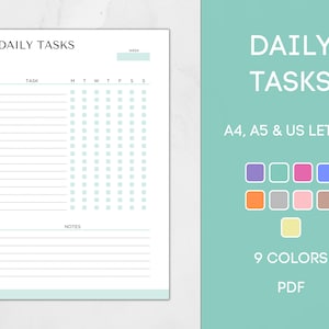 Printable Daily Tasks Template, Editable Daily Checklist, Daily Chore ...