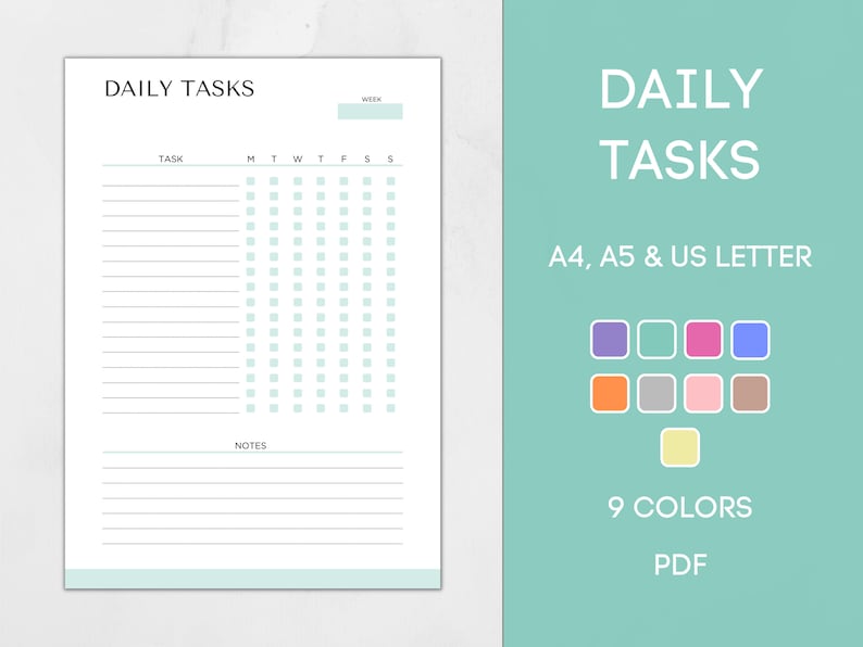 Printable Daily Tasks Template, Editable Daily Checklist, Daily Chore ...