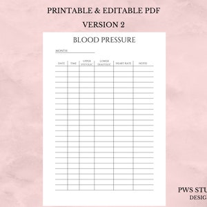 Blood Pressure Log Editable and Printable BP Tracker Daily Blood ...