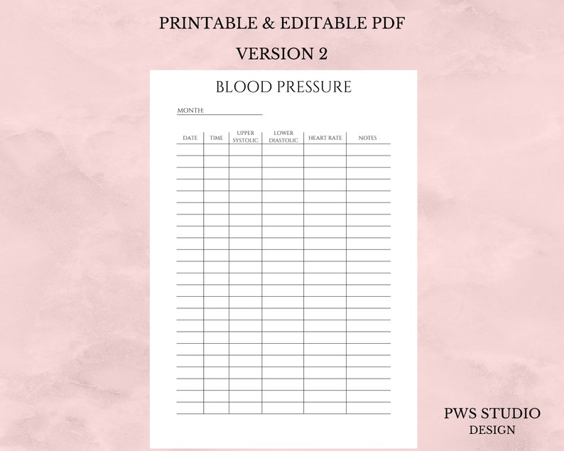 Blood Pressure Log Editable and Printable BP Tracker Daily Blood ...