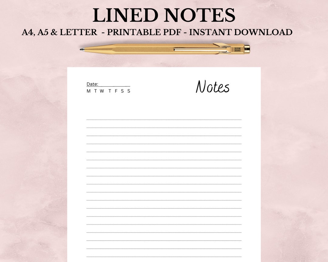 Lined Notes Printable and Editable, Planner Pages, A4 A5 Letter PDF ...