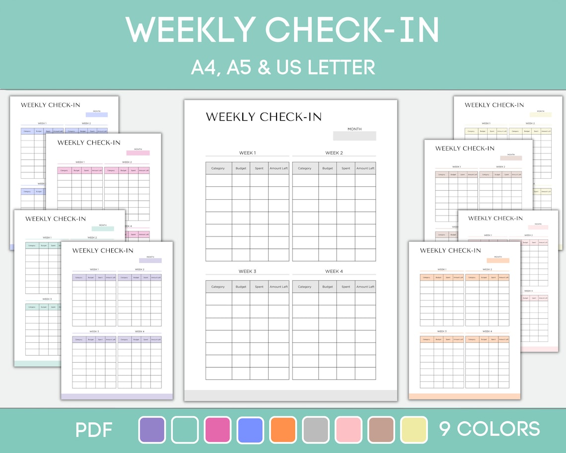 Printable Weekly Check-in Tracker, Editable, Weekly Check-in Planner ...