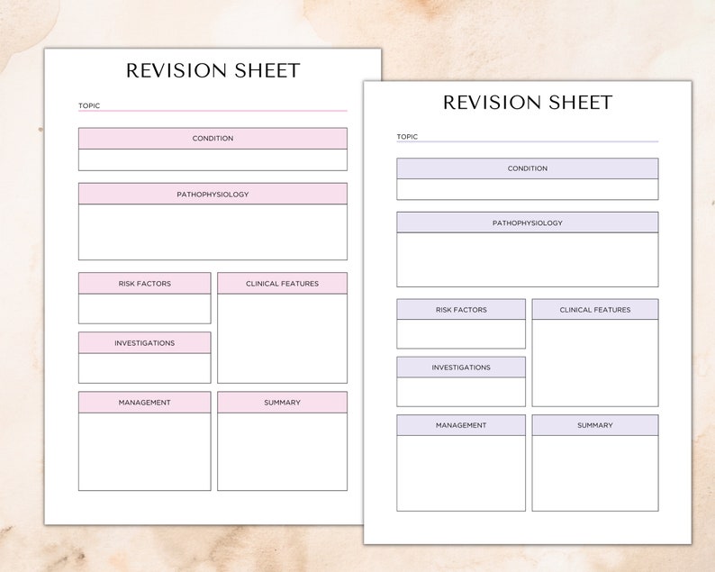 Nursing Student Revision Sheet Printable, Editable Nurse Revision Log ...