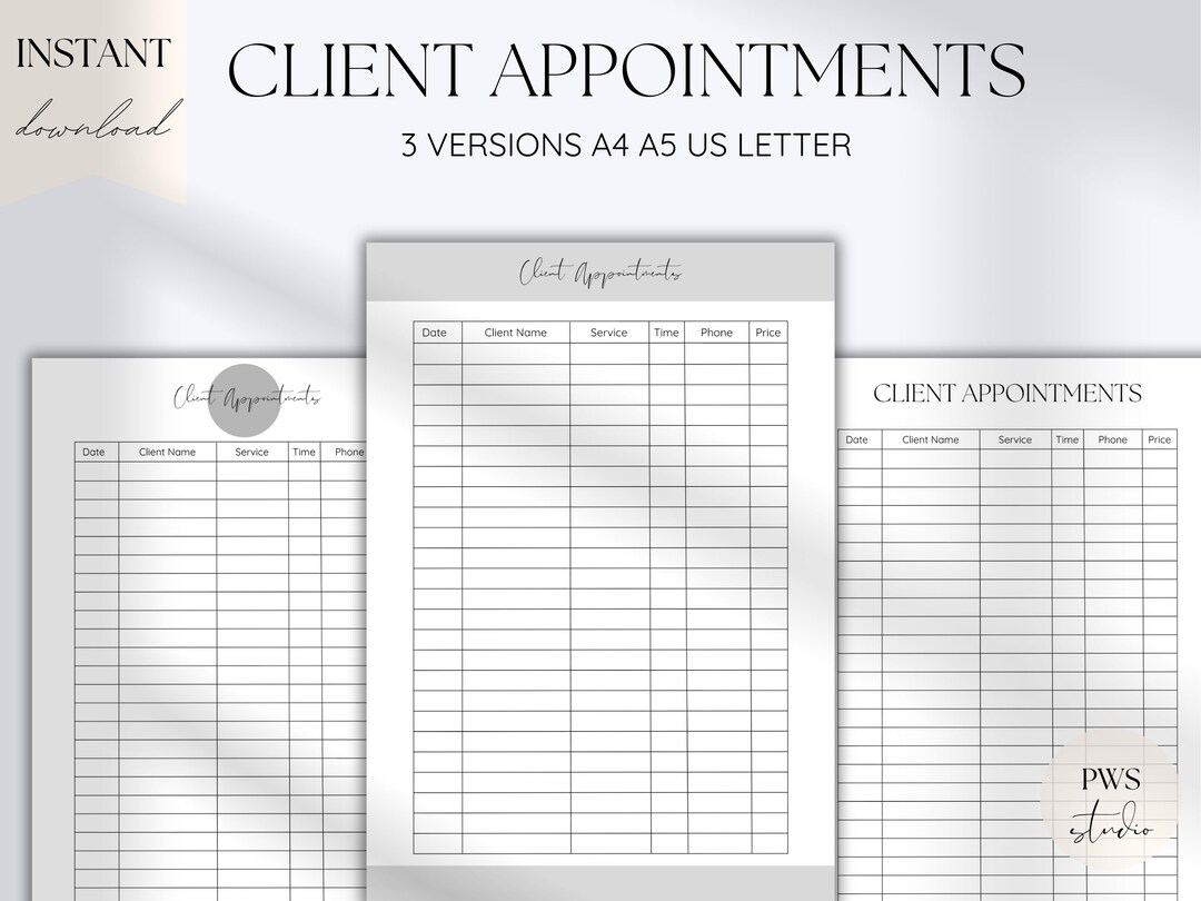 Client Appointment Template Printable Editable Meeting Log Appointment ...