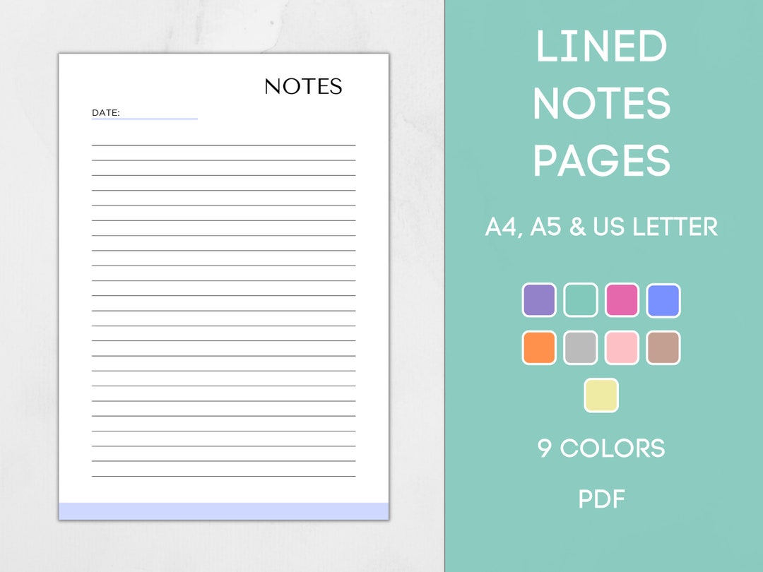 Notes Page Printable, Lined Notes Template, Note Taking, Writing Paper ...
