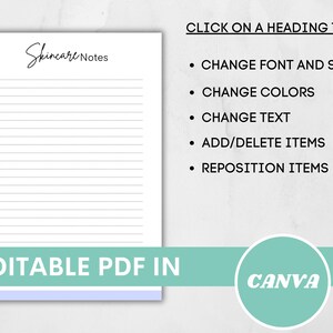 Printable Skincare Notes Template, Editable Skincare Routine Log ...